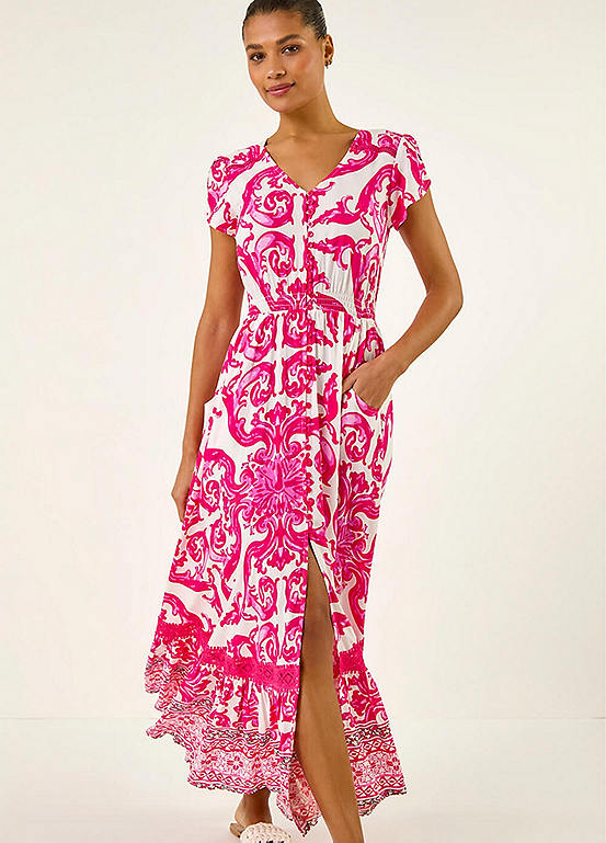 Roman Border Print Button Dress | Grattan