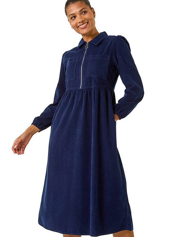 Roman Corduroy Zip Detail Midi Dress | Grattan