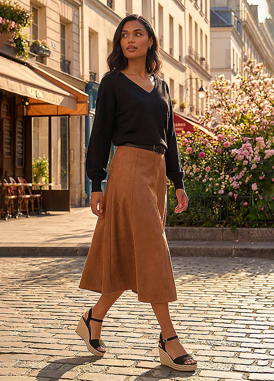 Roman Plain Stretch V-Neck Longline Jumper | Grattan