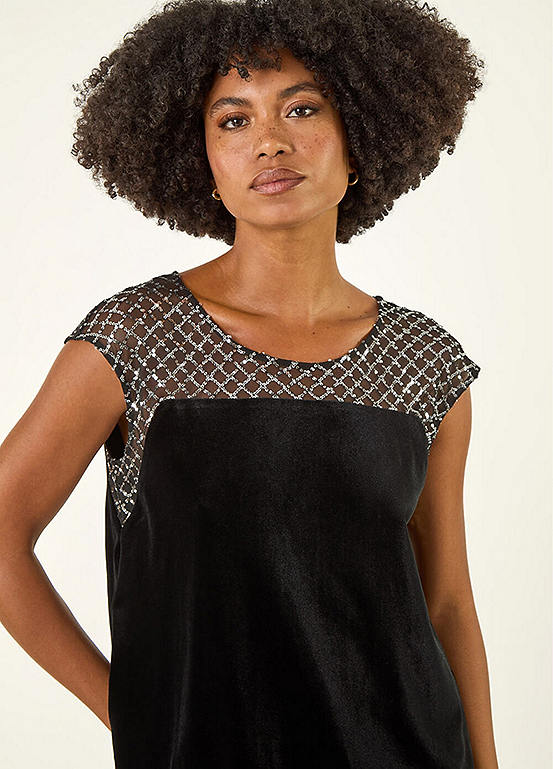 Roman Velvet Sequin Mesh Top | Grattan