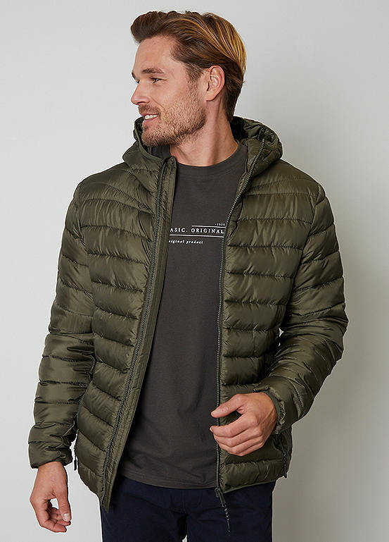 Threadbare Khaki Matte Finish Padded Hooded Jacket | Grattan