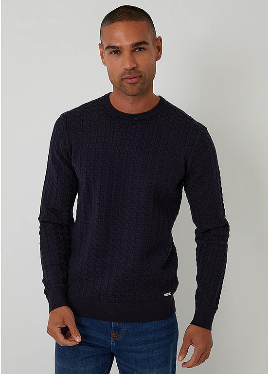 Threadbare Navy Cable Knit Crew Neck Jumper | Grattan
