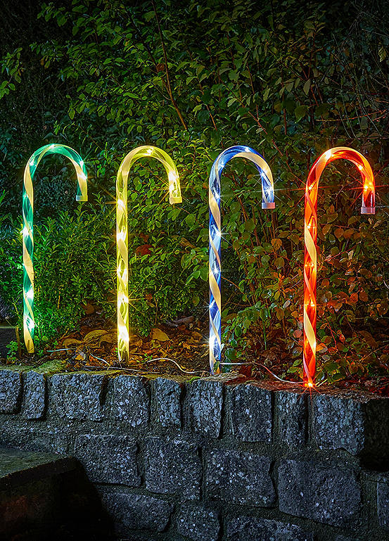 Three Kings Set of 4 Striking Candy Cane Stake Lights | Grattan