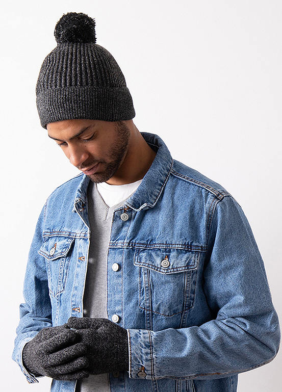 Totes Mens Black & Grey Hat And Gloves Set | Grattan
