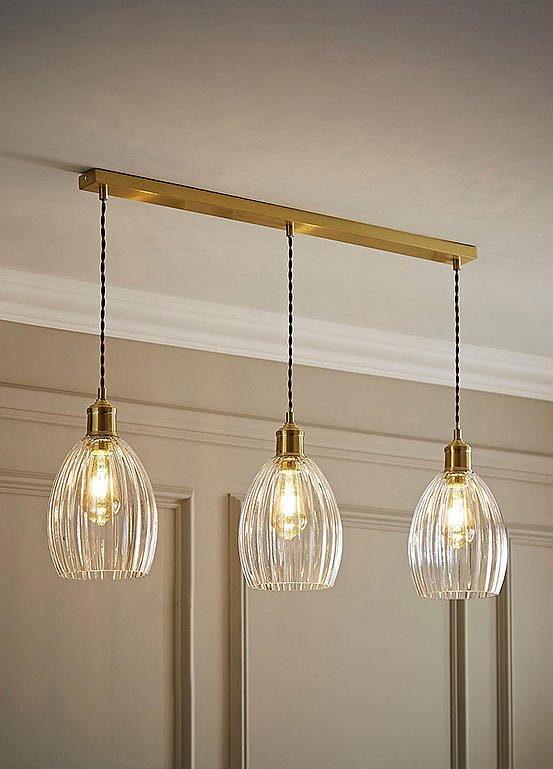 ValueLights Cheltenham Gold 3 Drop Bar Ceiling Light Ribbed Shades ...