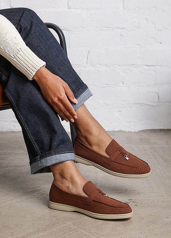 Where’s That From Brown Pegasus Slip-on Trim Accessory Loafers | Grattan