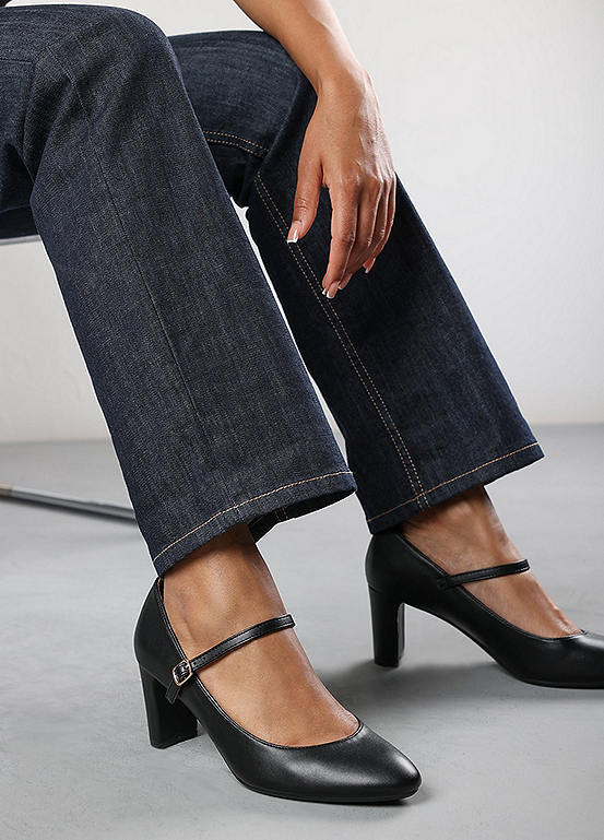 Where’s That From Nolan Black Block Heel Mary Jane Court Shoes | Grattan