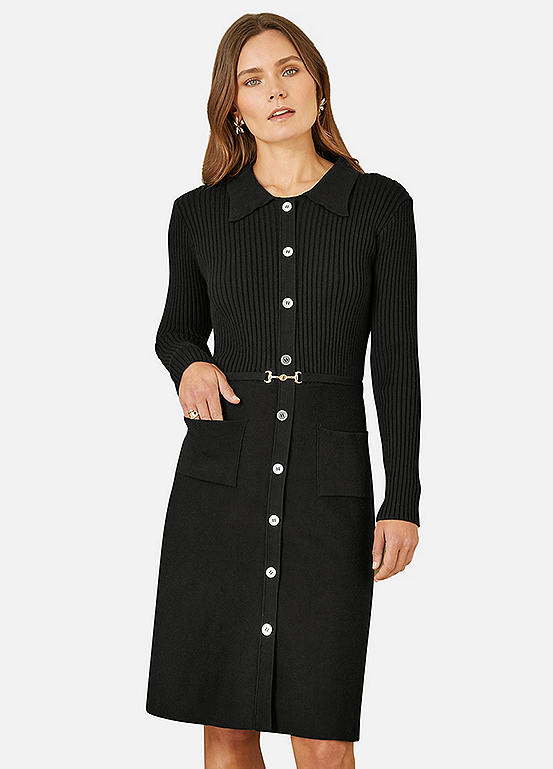 Yumi Rib Knit Midi Shirt Dress with Snaffle Belt | Grattan