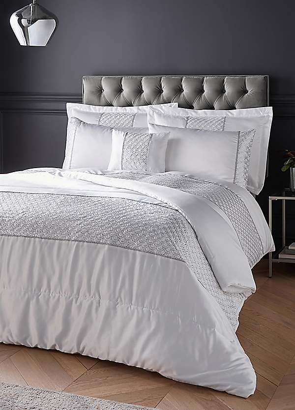 Catherine Lansfield Deco Sequin Bedspread Pair of Pillowshams White Grattan