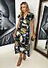 AX Paris Black Floral Print Flutter Sleeve Belted Wrap Midi Dress | Grattan