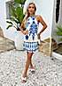 AX Paris Blue Boho Floral Print Strappy Racer Neck Mini Dress | Grattan