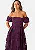 Maya Deluxe Maya Plum Bardot Puff Short Sleeve Lace Midi Dress | Grattan