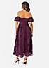 Maya Deluxe Maya Plum Bardot Puff Short Sleeve Lace Midi Dress | Grattan