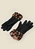 Sosandar Leopard Faux Fur Leather Gloves | Grattan